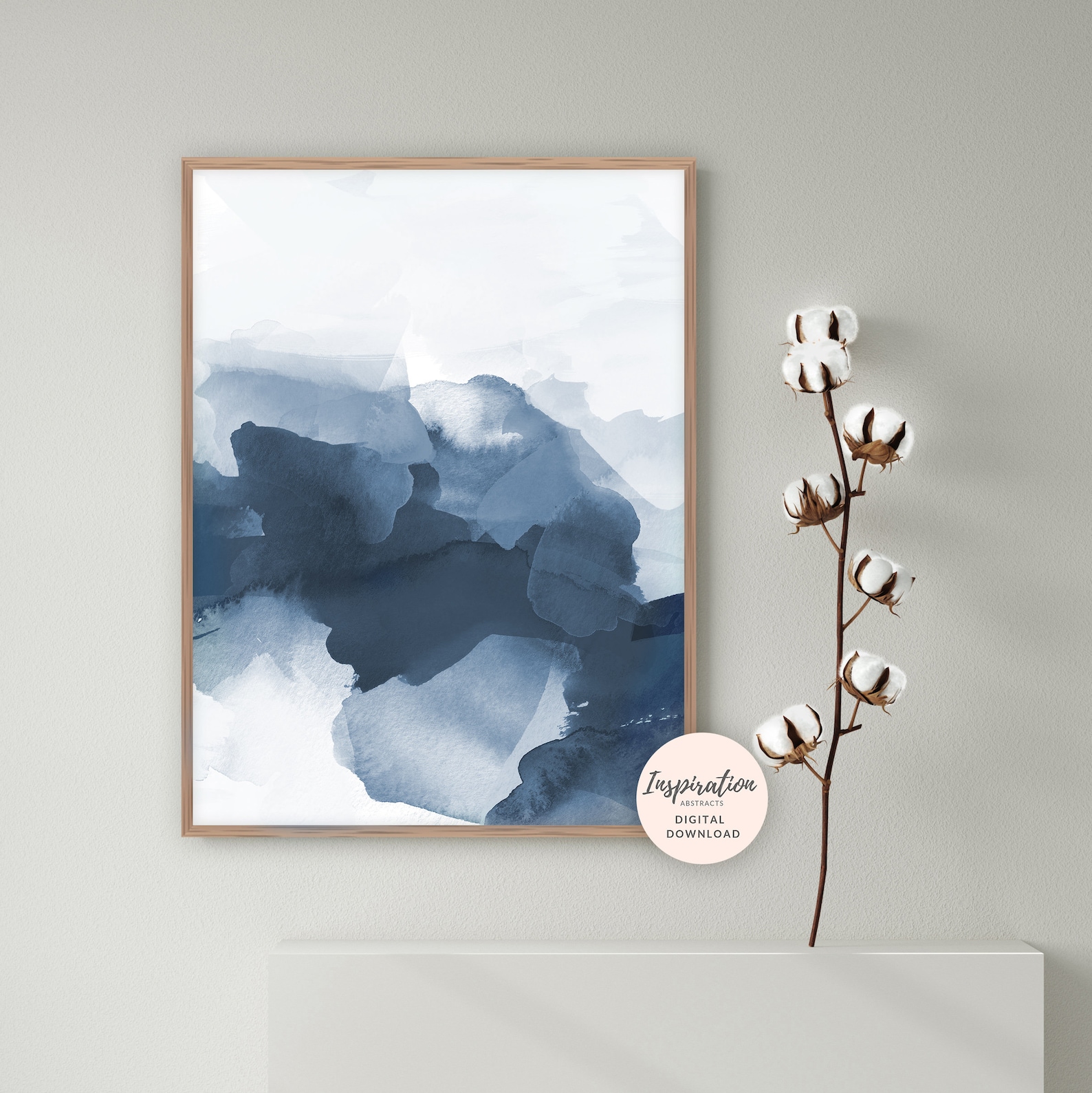 Navy Blue Watercolour Print Mixed Media Abstract Printable | Etsy