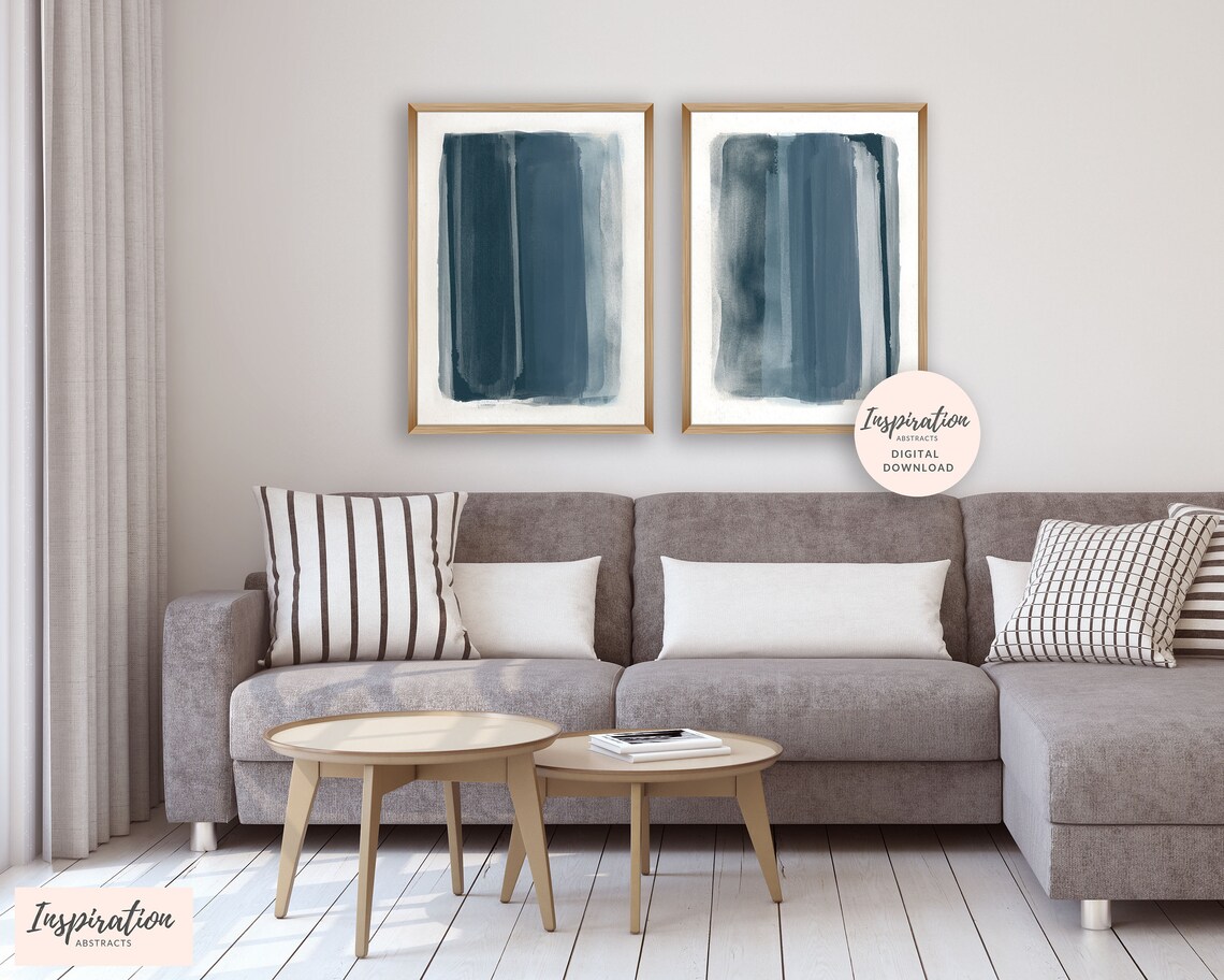 Set of 2 Watercolour Paintings Inky Blue Prints Printable - Etsy
