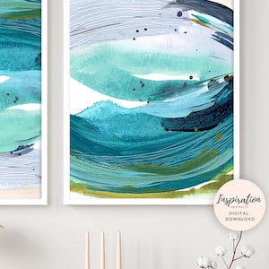 Abstract Paintings, Teal Paintings, Set of Two Prints, Printable Art ...