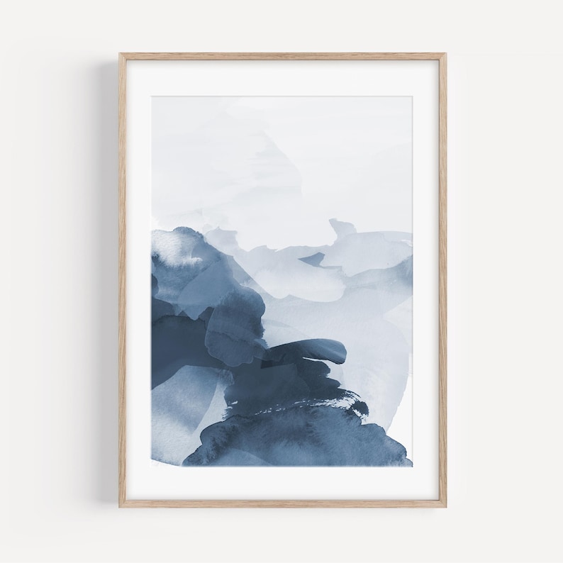 Navy Blue Abstract Art, Watercolour Print, Minimalist Art, Printable ...