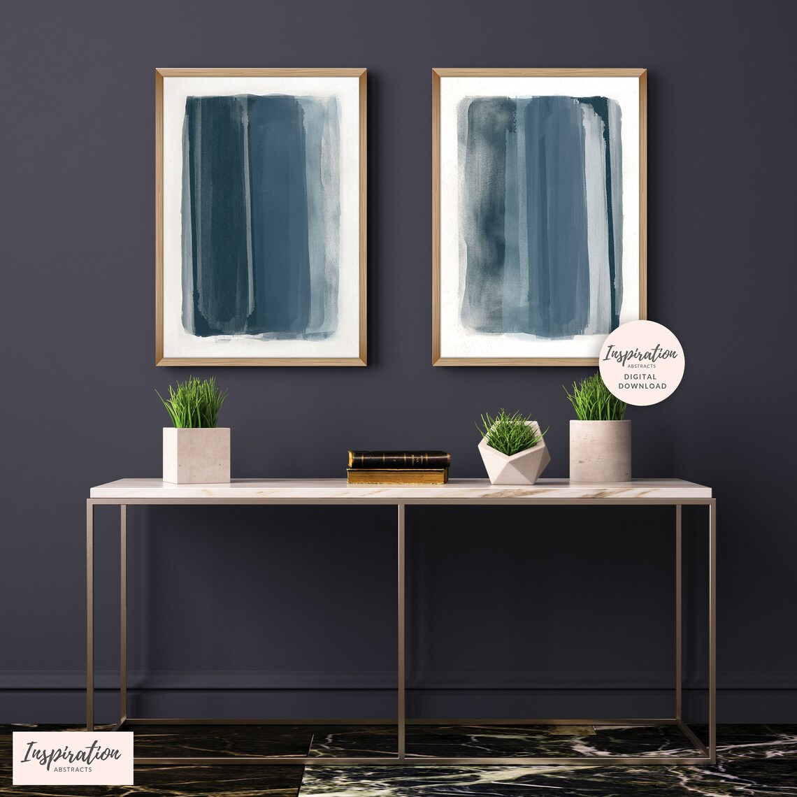 Set of 2 Watercolour Paintings Inky Blue Prints Printable - Etsy