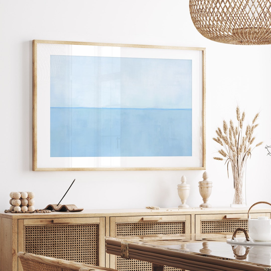 Pale Blue Contemporary Abstract Painting, Calming Coastal Wall Art ...