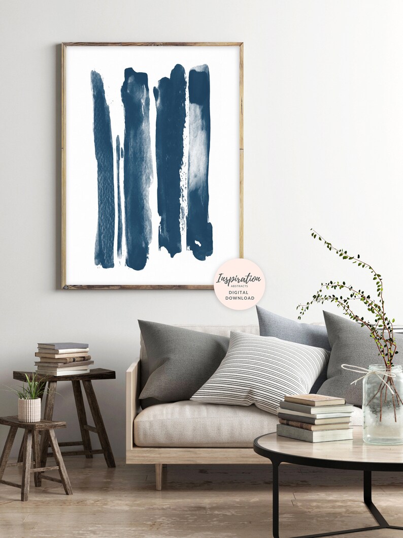 Scandinavian Art Navy Blue Wall Art Watercolour Print Brush - Etsy