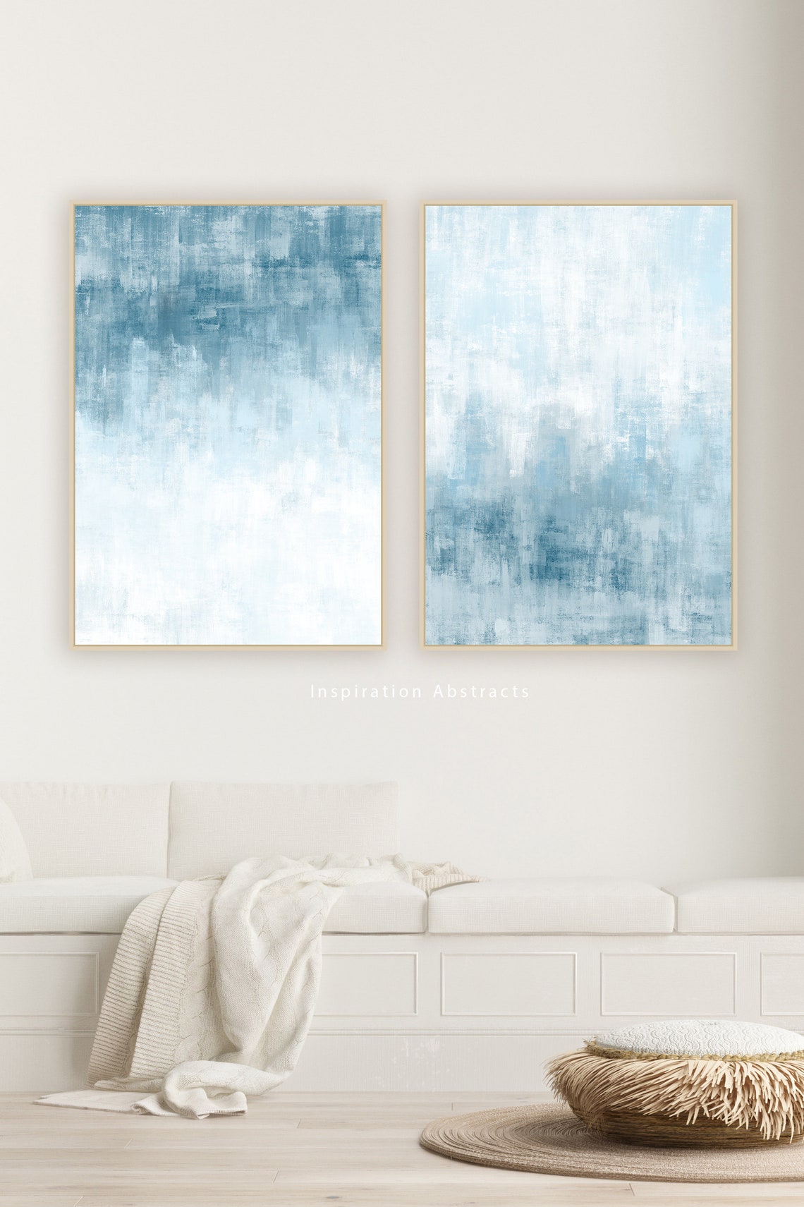 Set of Two Pale Blue Abstract Paintings Printable Art - Etsy