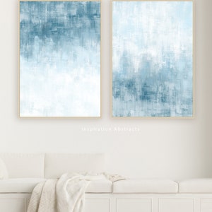 Set of Two Pale Blue Abstract Paintings, Printable Art, Coastal Decor ...