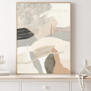 Large Abstract Painting, Neutral Tone Print, Minimalist Art, Mixed ...