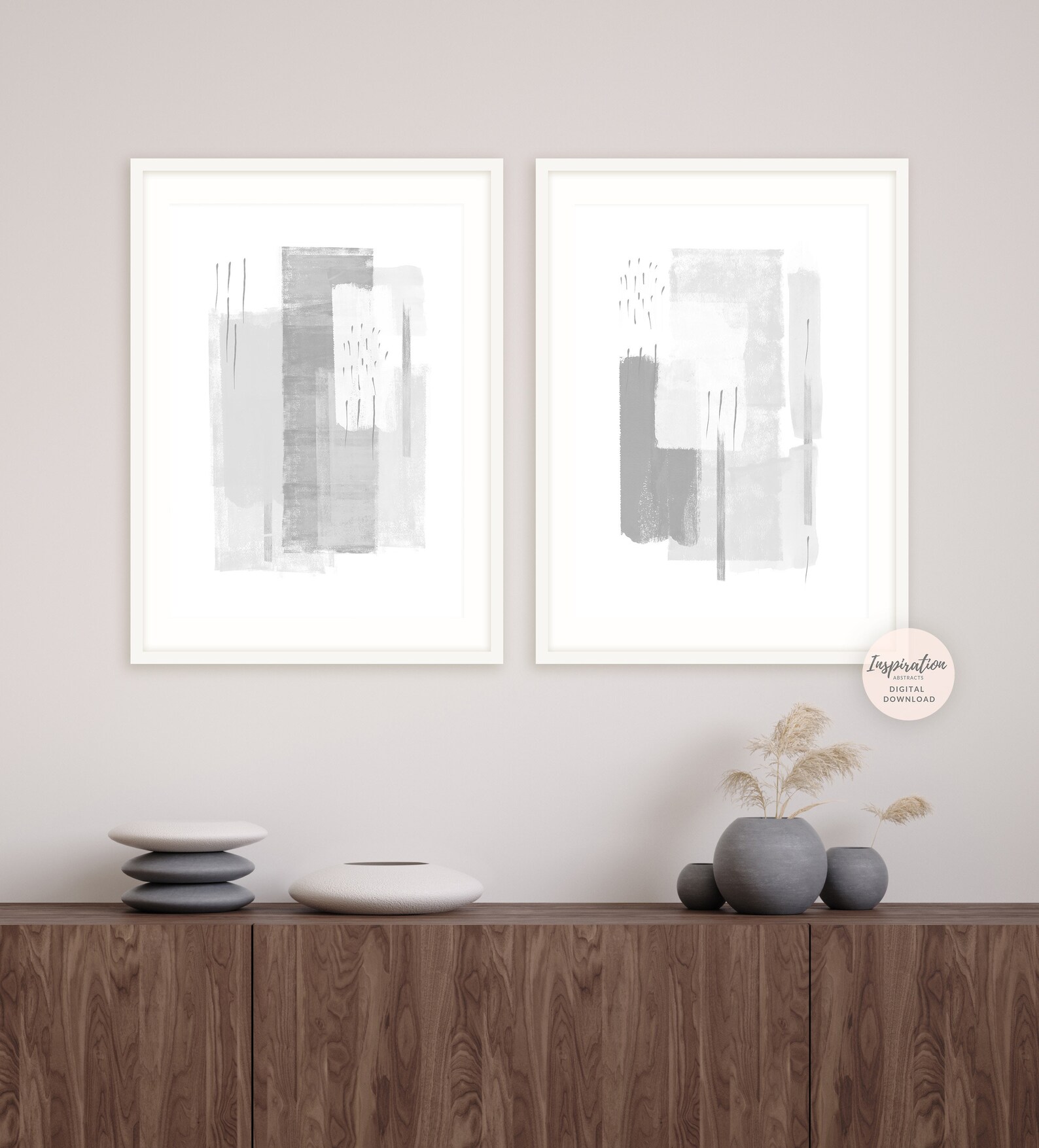 Large Minimal Art Grey White Wall Art Abstract Art Set of | Etsy