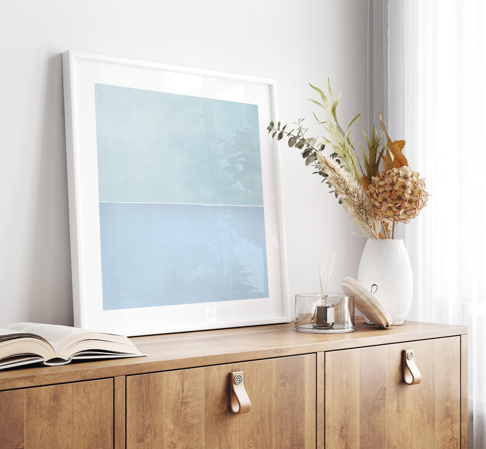 Calm Blue Abstract Painting, Light Blue Minimalist Art, Pale Blue ...