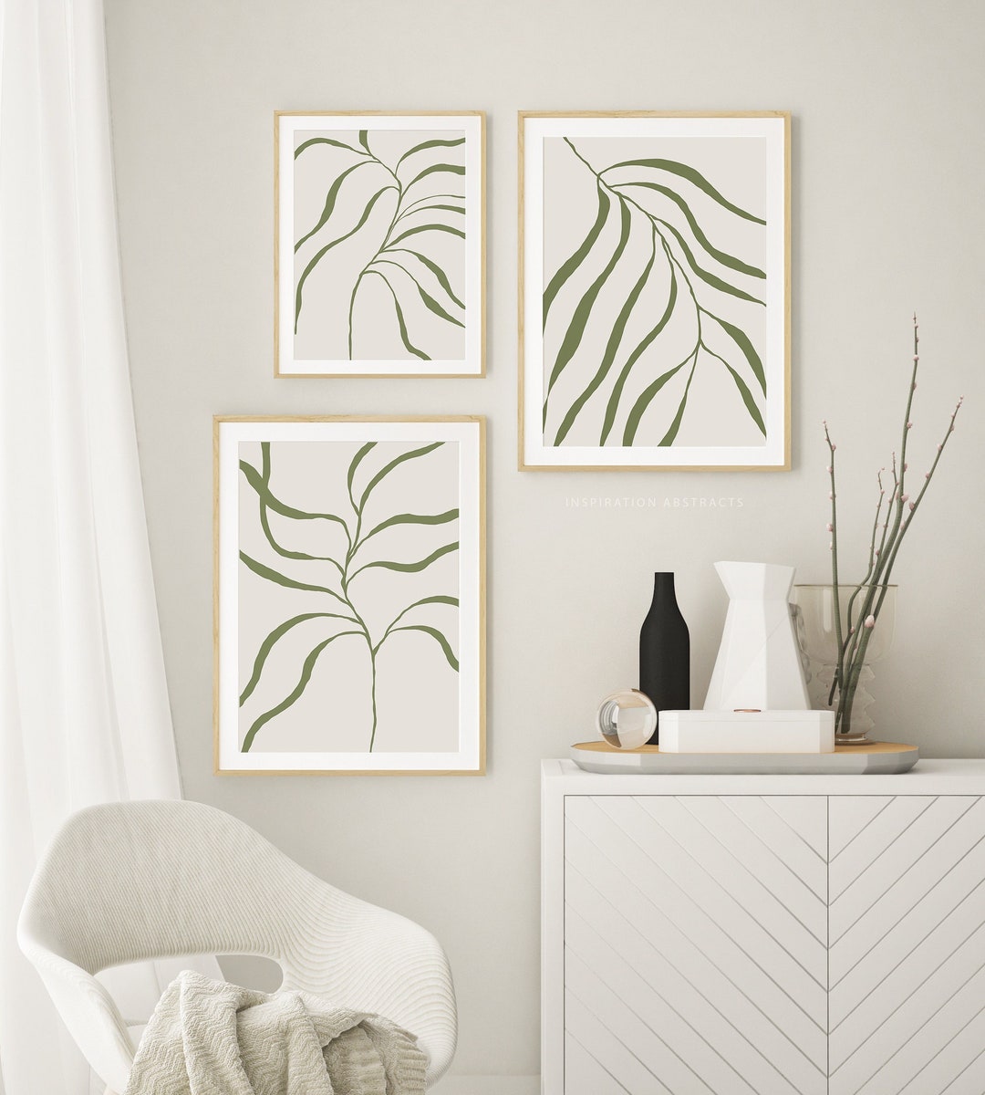 Sage Green Botanical Prints Set, Modern Plant Prints, Calming Wall Art ...