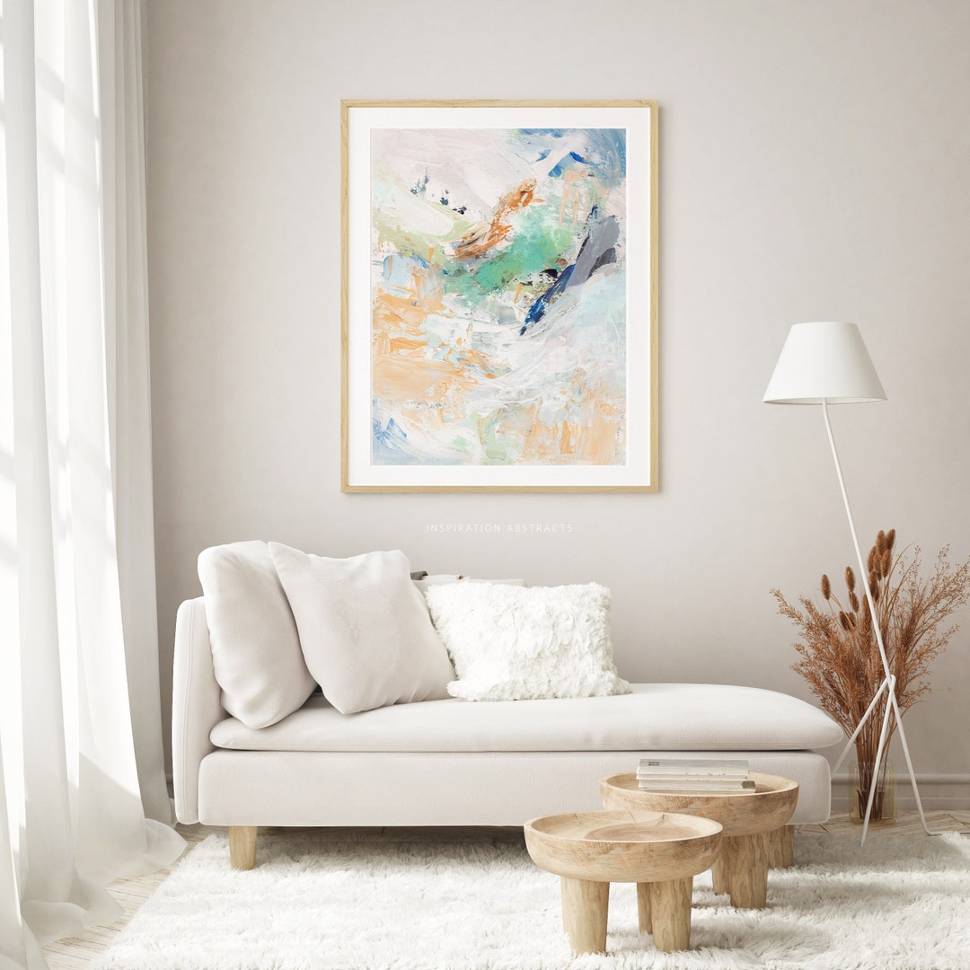 Large Printable Contemporary Abstract Painting in Shades of Green, Blue ...