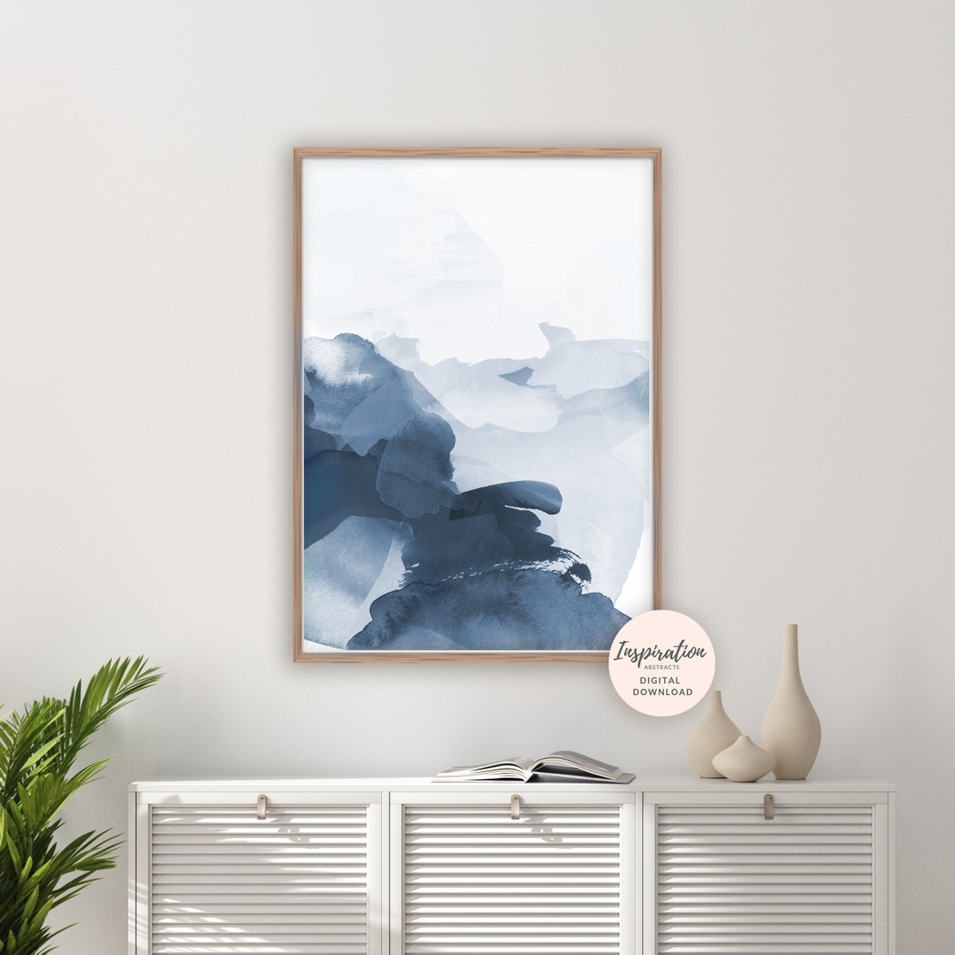 Navy Blue Abstract Art, Watercolour Print, Minimalist Art, Printable ...