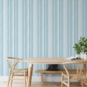 Pale Blue Stripes Wallpaper, Temporary Wallpaper, Coastal Wallpaper ...