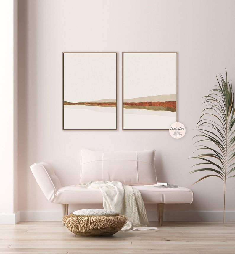Set of 2 Minimal Landscape Paintings, Printable Art, Large Minimalist ...
