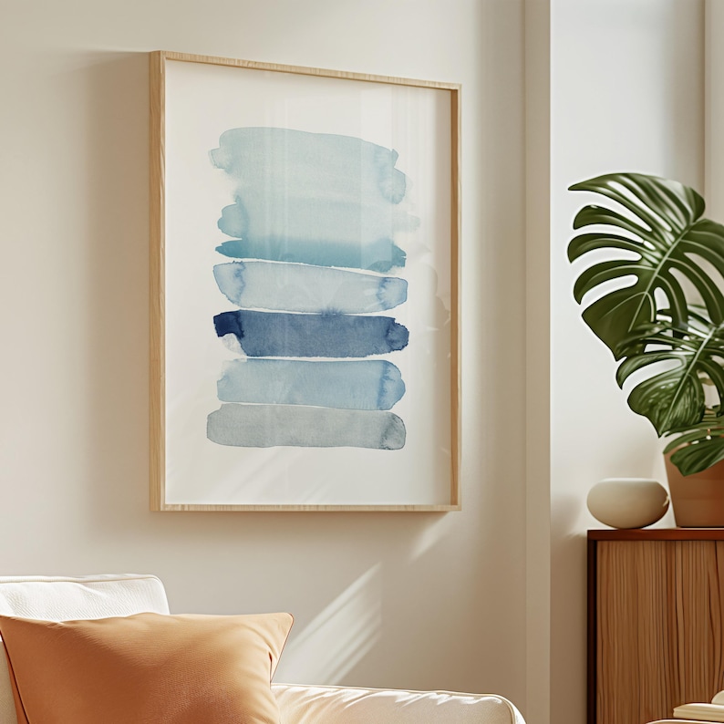 Pale Blue Watercolour Painting, Serene Coastal Wall Art, Calm Bathroom ...