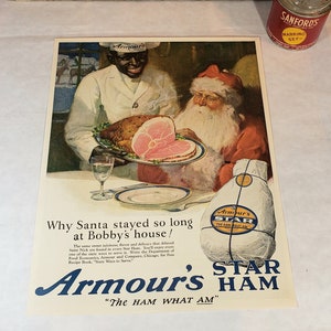 Vintage December 1924 Armour Ham Ad Featuring Santa Claus & Black Man ...