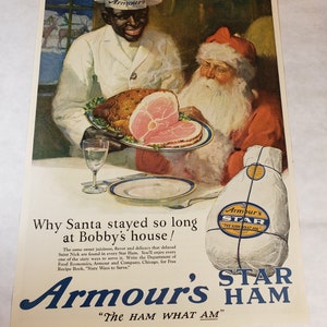 Vintage December 1924 Armour Ham Ad Featuring Santa Claus & Black Man ...
