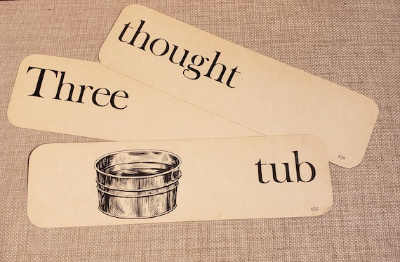 3 Vintage Word Flashcards Tub Three Thought 2.75 | Etsy