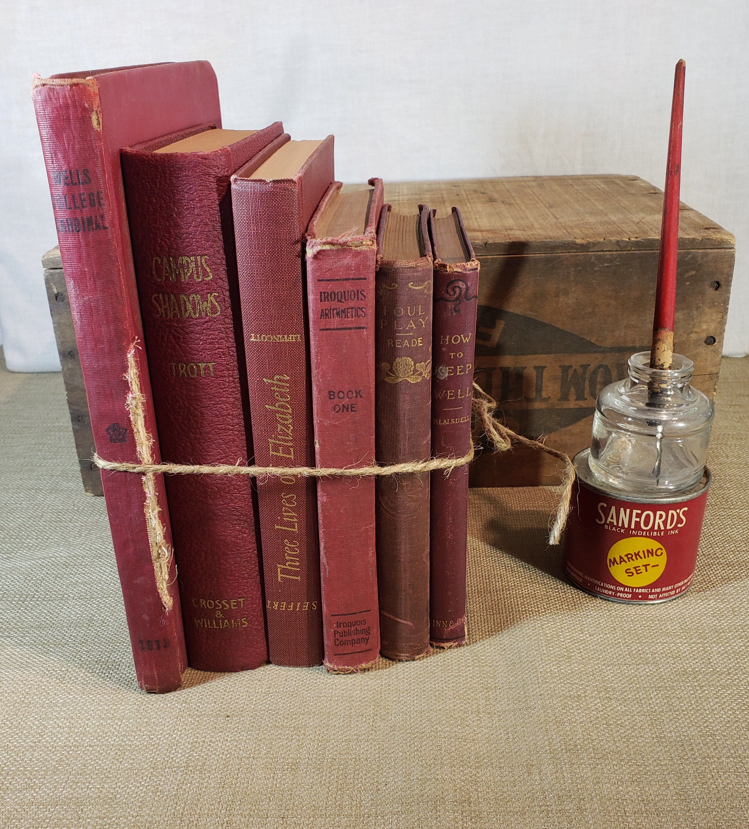 Set of 6 Vintage Maroon/burgundy Book Stack Shades of | Etsy