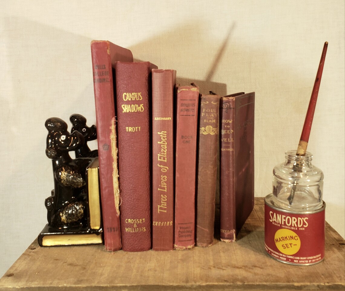 Set of 6 Vintage Maroon/burgundy Book Stack Shades of | Etsy