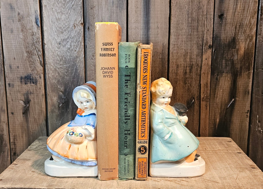 Vintage Hand Painted Boy and Girl Bookends Mid Century Japan - Etsy