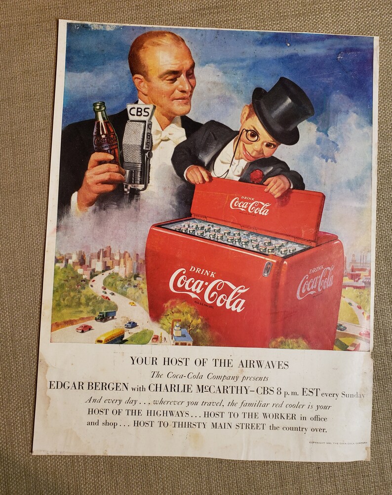 ORIGINAL Vintage 1950 Coke Coca Cola Ad Edgar Bergen With - Etsy