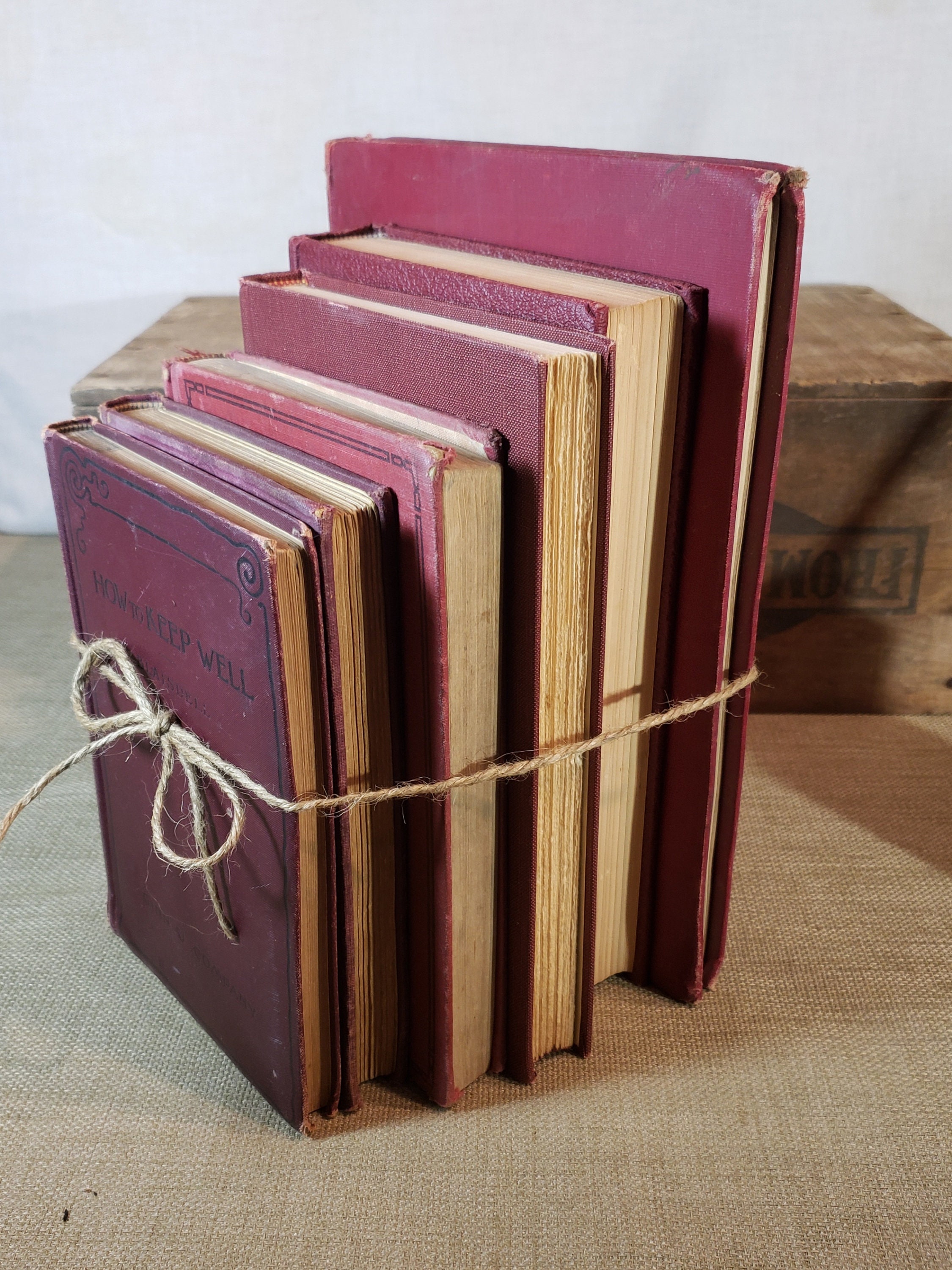 Set of 6 Vintage Maroon/burgundy Book Stack Shades of | Etsy