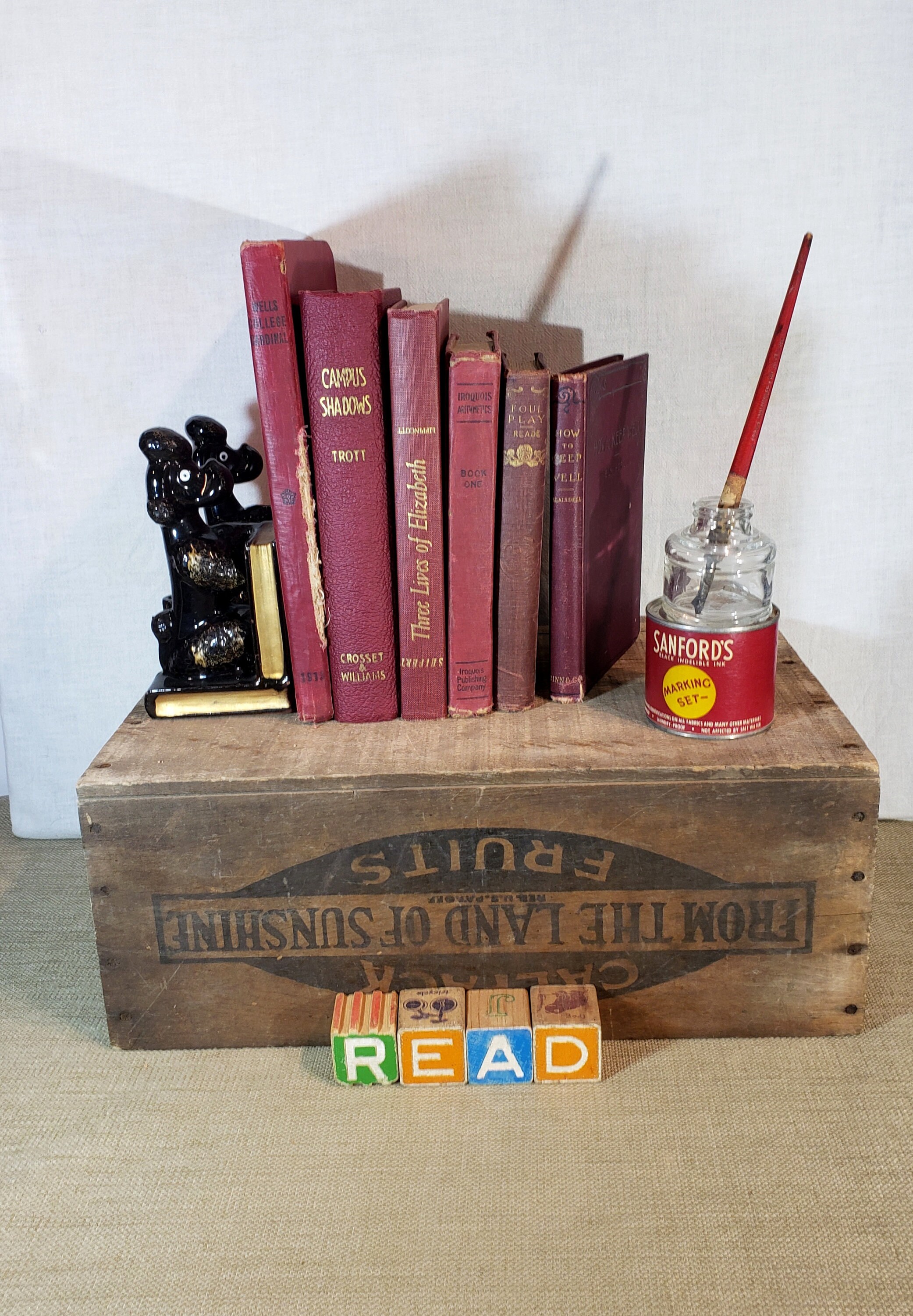 Set of 6 Vintage Maroon/burgundy Book Stack Shades of | Etsy