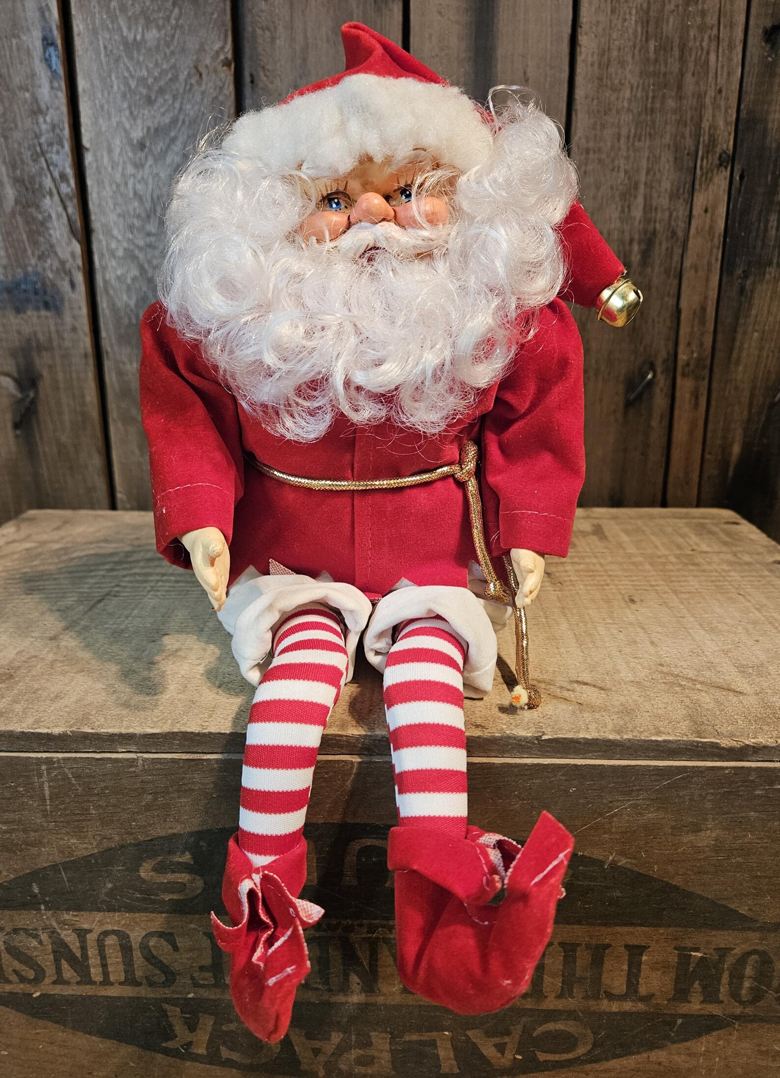 Vintage Santa Shelf Sitter ~ Bendable Legs ~ Knee Hugger Decor ~ Retro ...