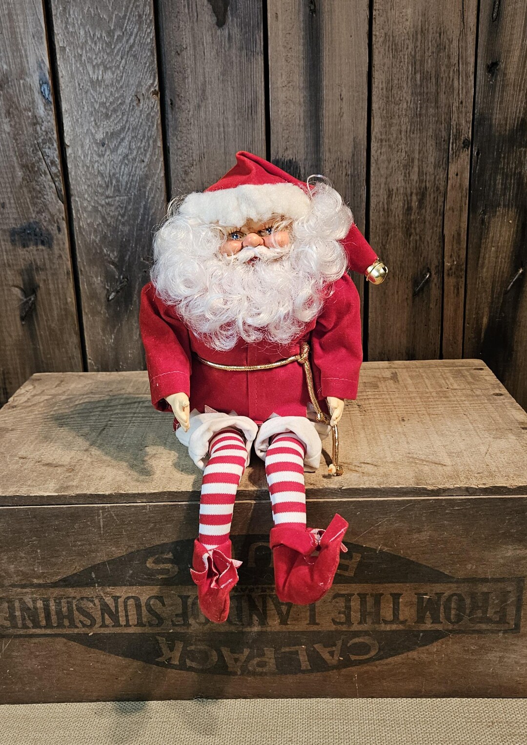 Vintage Santa Shelf Sitter ~ Bendable Legs ~ Knee Hugger Decor ~ Retro ...
