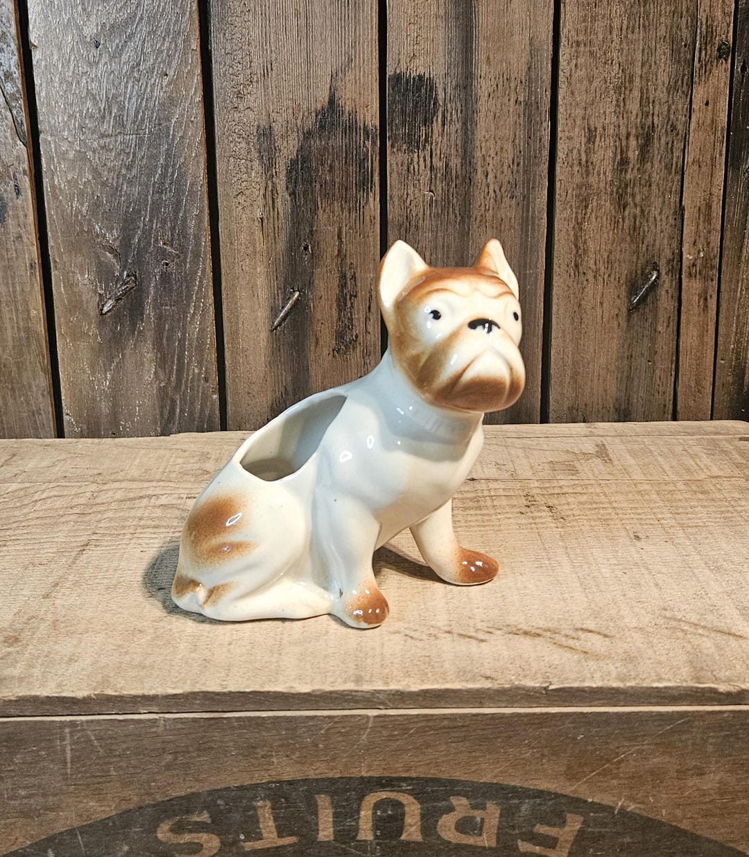Vintage French Bulldog Planter ~ Ceramic Glazed Planter ~ Fawn Frenchie ...