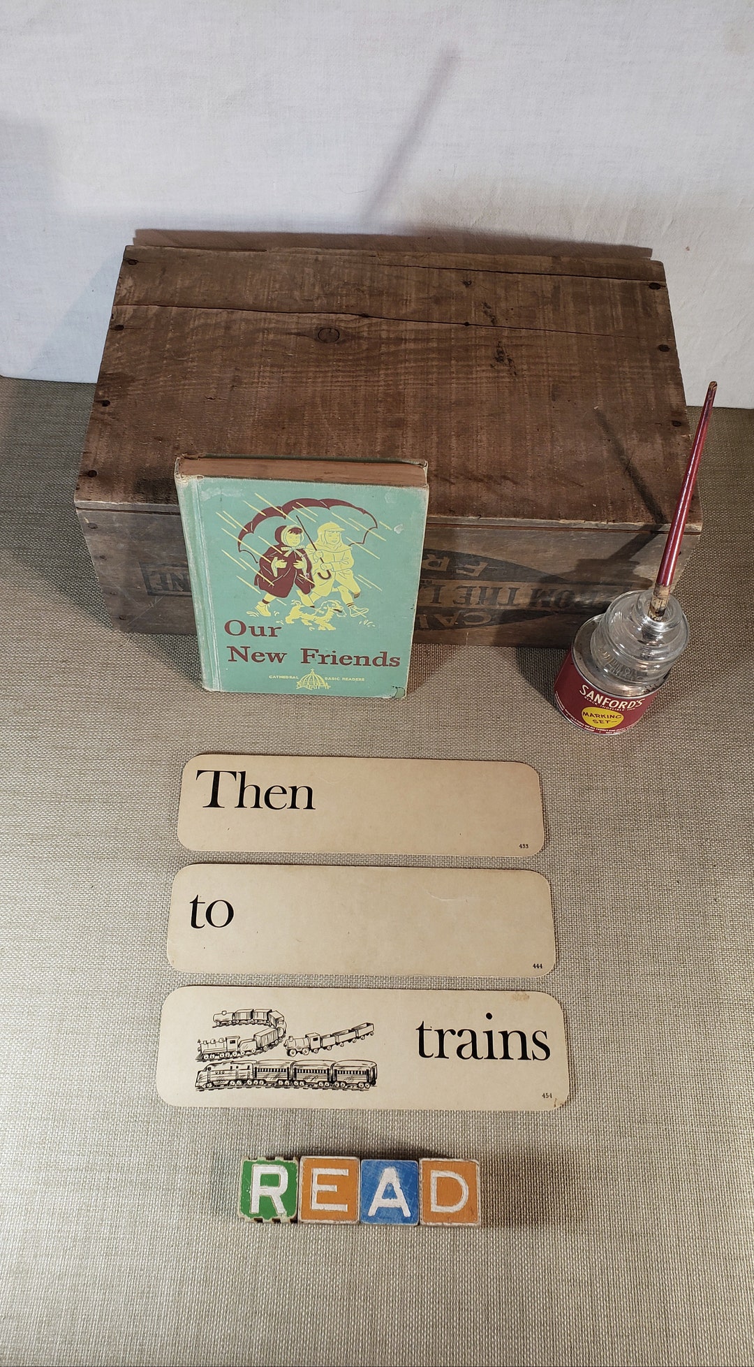 3 Vintage Word Flashcards ~ Trains - Then - to ~ 2.75" X 9.75" Each ...