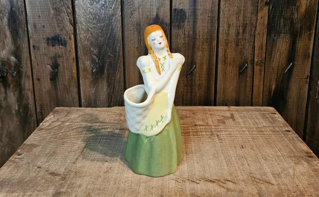 Vintage Heidi Ceramic Figurine by Block Pottery Flower Vase Lady ...