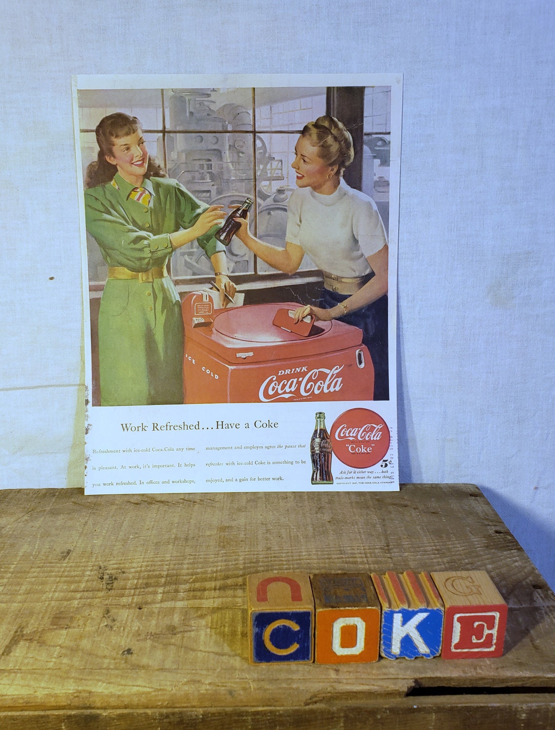 Vintage 1947 Coke Coca Cola Ad ~ Work Refreshed...have a Coke - Etsy