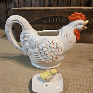 Vintage Unusual RARE Rooster Teapot, Hen Sugar Bowl and Rooster Creamer ...