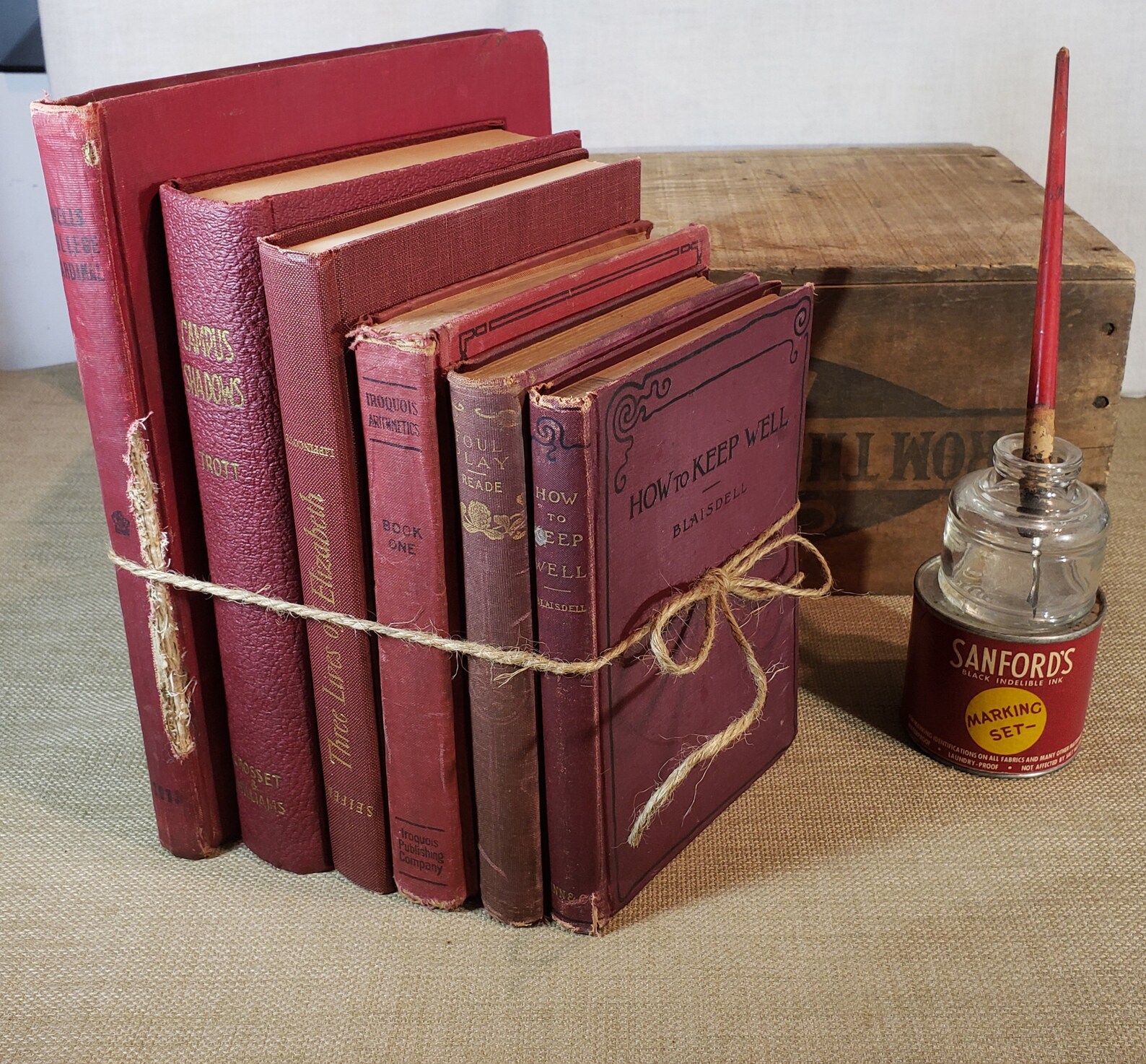 Set of 6 Vintage Maroon/burgundy Book Stack Shades of | Etsy