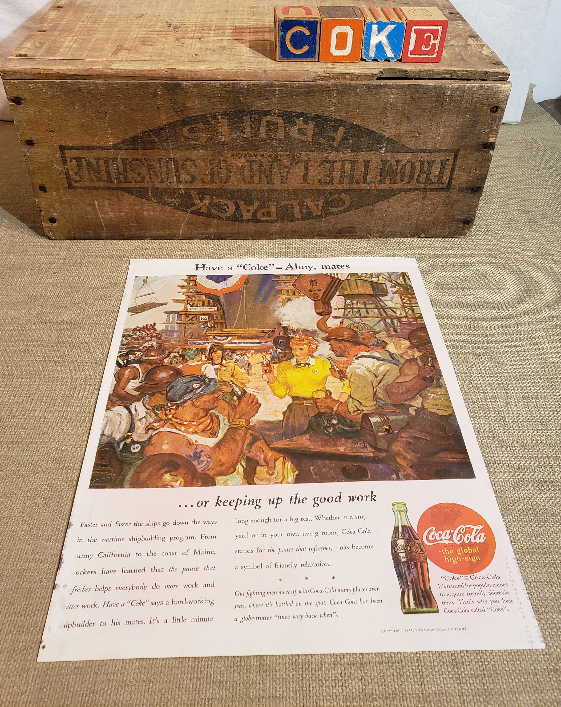 ORIGINAL Vintage 1944 Coke Coca Cola Ad - Have a "coke" = Ahoy, Mates ...