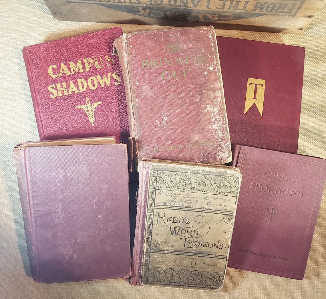 Set of 6 Vintage Maroon/Burgandy Book Stack Shades Of | Etsy