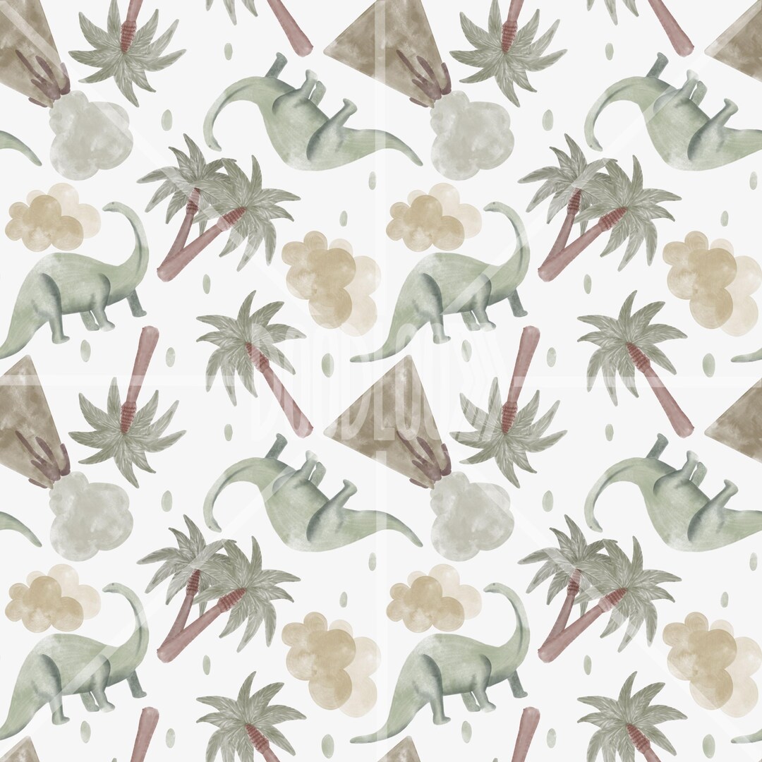 Dinosaur Volcano Watercolor | Seamless Repeating Pattern | Instant ...