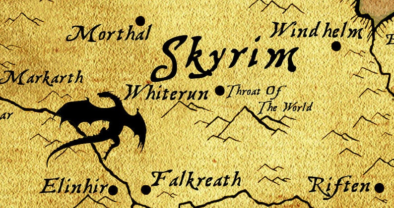 Skyrim Map Print – Tamriel Elder Scrolls Wall Art, Skyrim Poster Gift ...