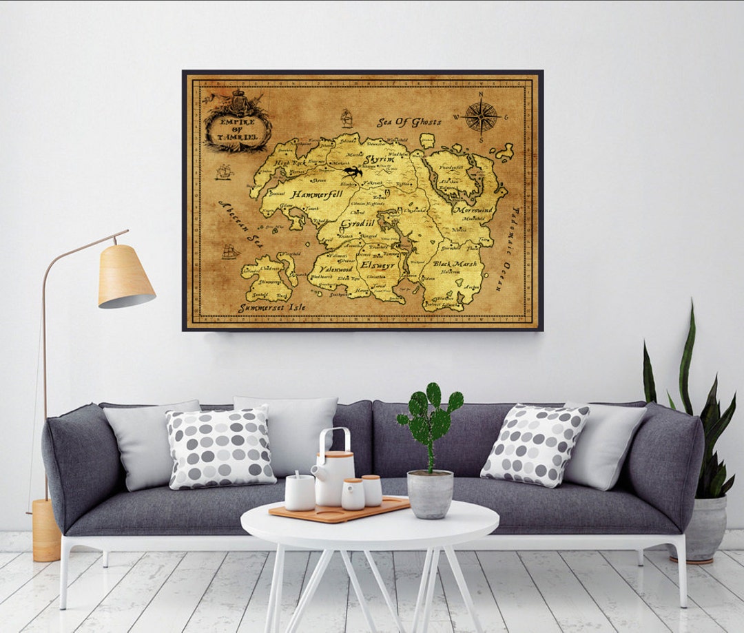 Skyrim Map Print – Tamriel Elder Scrolls Wall Art, Skyrim Poster Gift ...