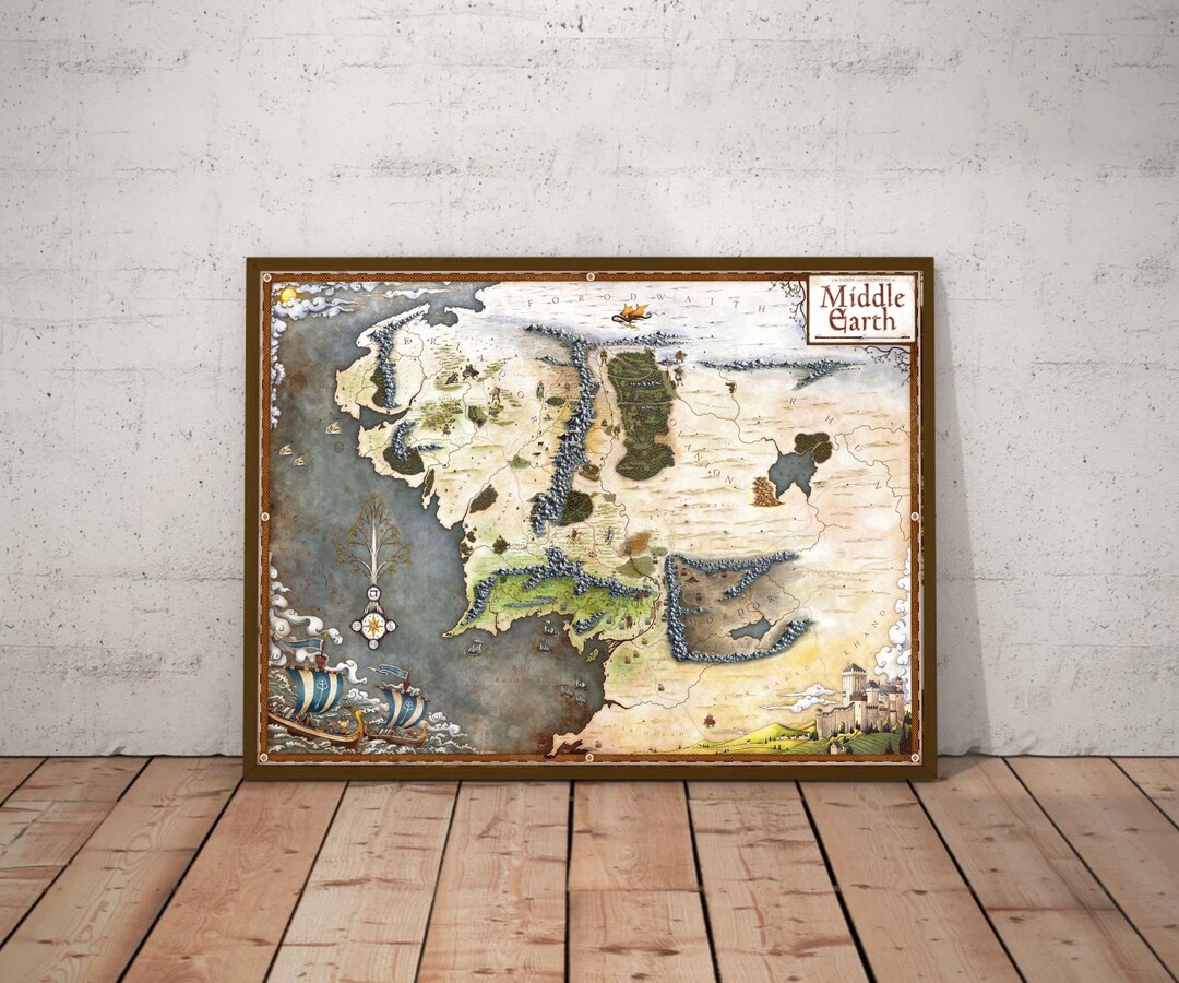 Middle Earth Map, Lord of the Rings Wall Art, the Hobbit Gift, Middle ...