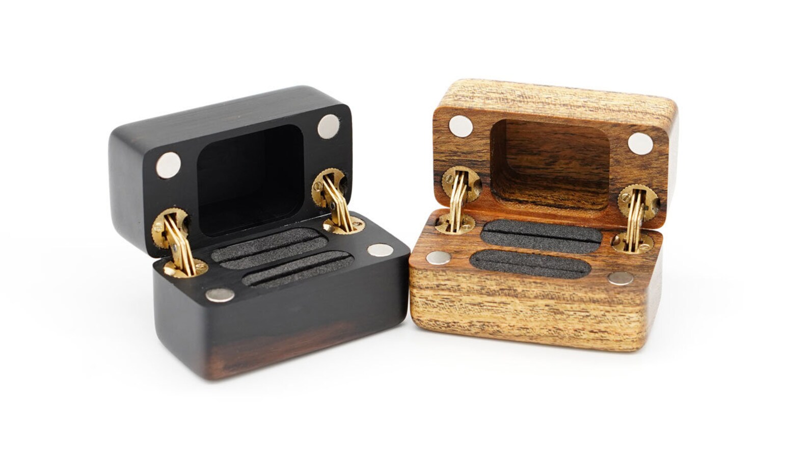 Concealable Double Hinge Wedding Set Exotic Wood Ring Box - Fully ...