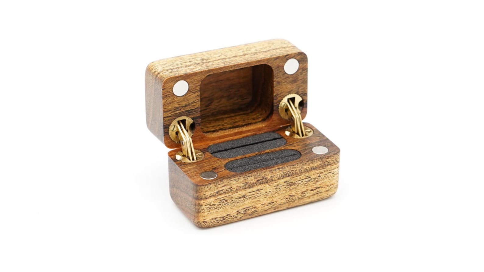 Concealable Double Hinge Wedding Set Exotic Wood Ring Box - Fully ...