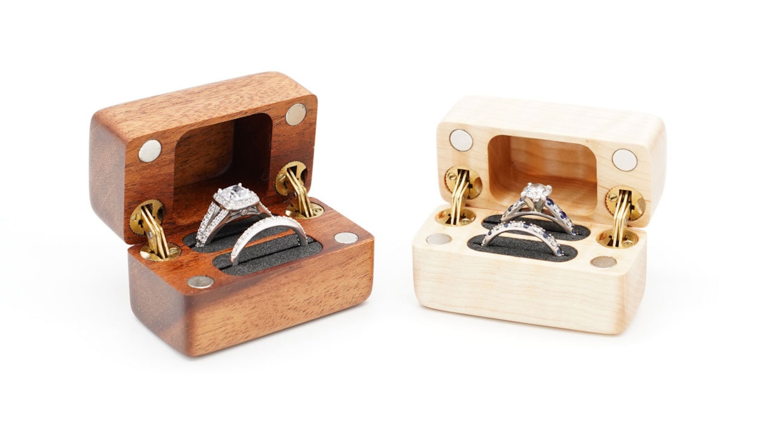 Concealable Double Hinge Wedding Set Exotic Wood Ring Box - Fully ...