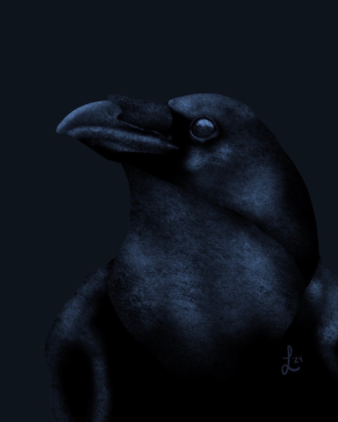 Matted Print of Original Art - Dark Crow With a Dark Background ...