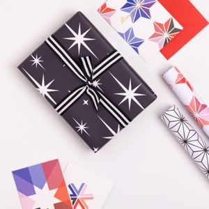 Christmas Wrapping Paper Stars, Black & White Gift Wrap - Etsy