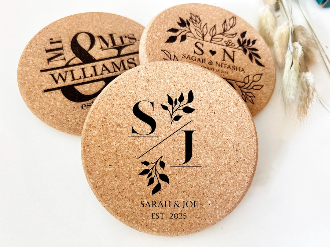 Bulk Wedding Favor, Engraved Cork Coaster Favor, Unique Wedding Favor ...