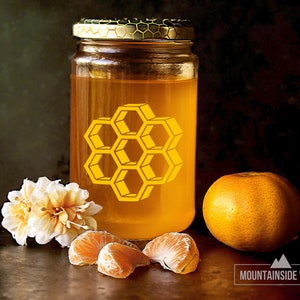 Honeycomb Vinyl Decal - Bee Hive Laptop Stickers, Honey Jar Label ...