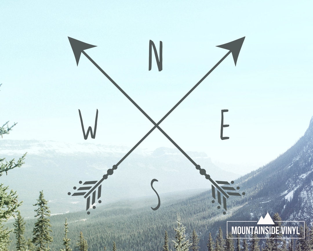 Arrow Compass Rose Vinyl Decal Adventure Awaits, Hiking Laptop Stickers ...