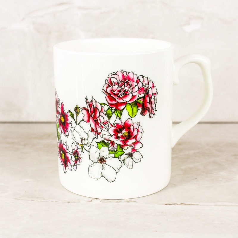 Floral Bone China Mug - Etsy